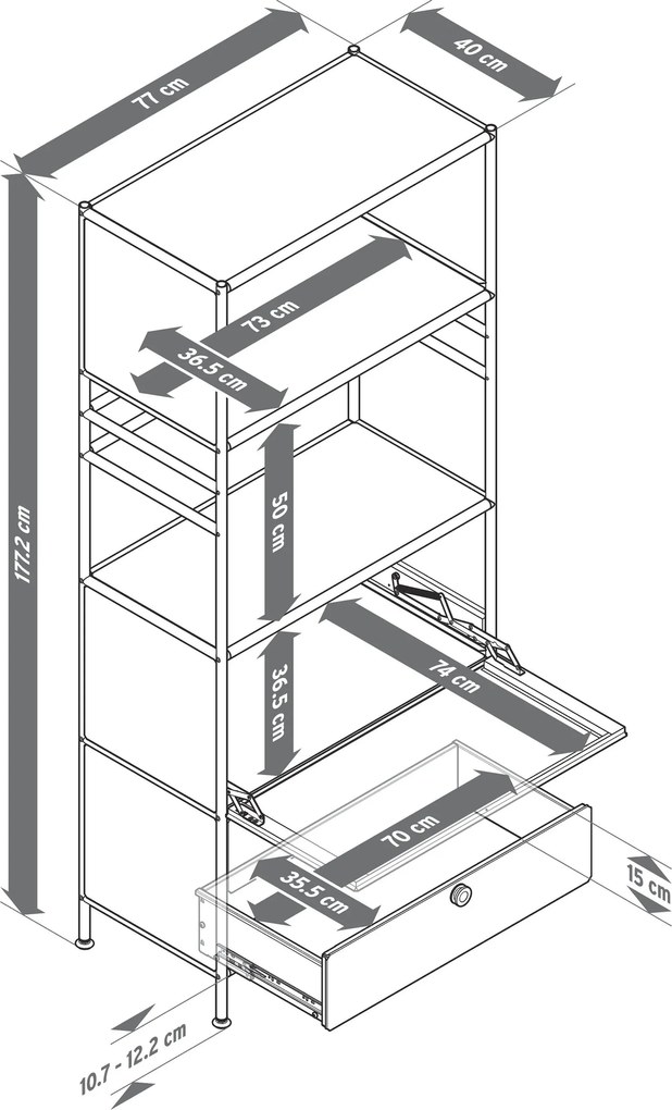 Tchibo - Kovový regál »Cn3« s 1 výklopnými dvířky a 2 zásuvkami - barva: bílá