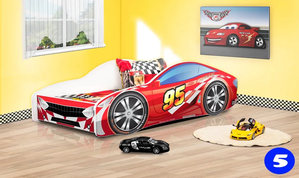 Svetmimi Dětská autopostel sportovní auto červené + matrace - Auto postel vzor 5