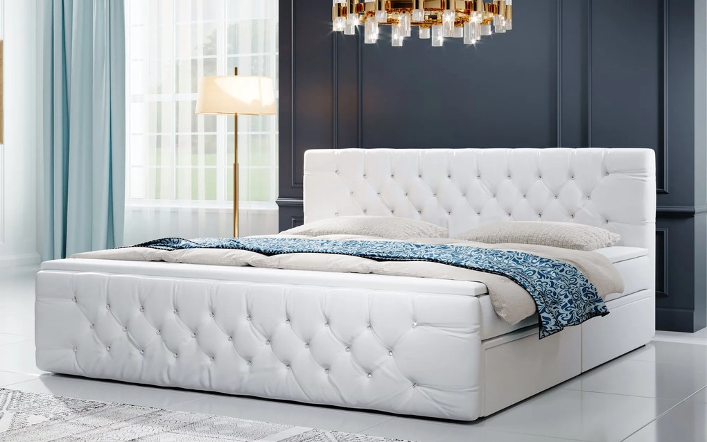 K&M postele Luxusní boxspring postel CRYSTAL s úložným prostorem Velikost postele: 120 × 200 cm, Výběr matrace: Taštičková zónová matrace - měkká (70…
