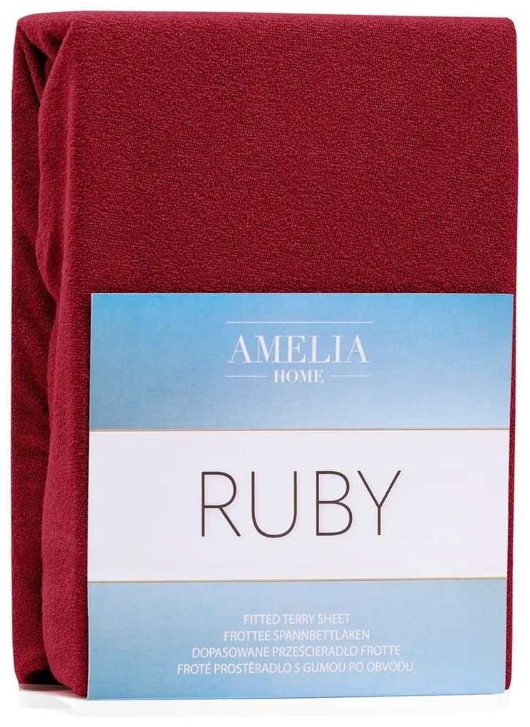 Froté prostěradlo s gumou AmeliaHome Ruby tmavě červené