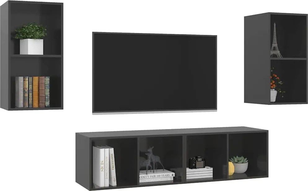 Nástěnné TV skříňky 4 ks šedé s vysokým leskem kompozitní dřevo 3079879