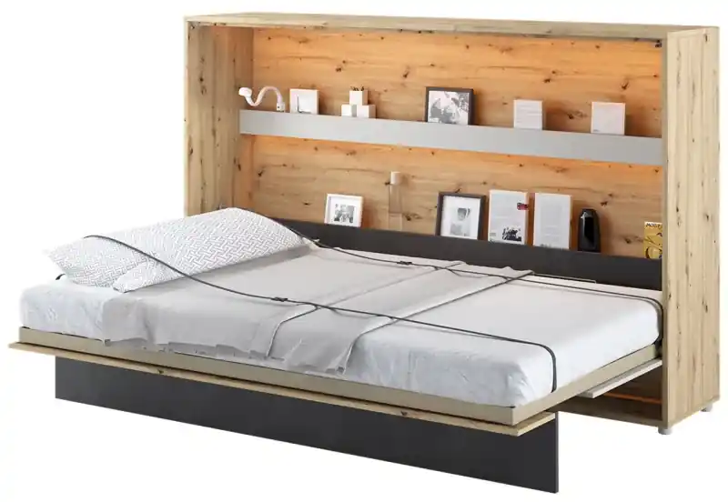 Sklápěcí postel Concept Junior - horizontální, Osvětlení: bez osvětlení,  Barva: dub artisan / dub artisan + ocel + silk flou | BIANO