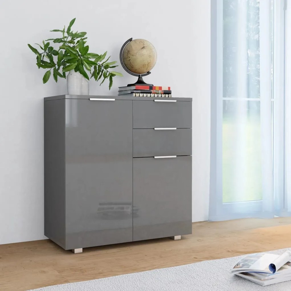 Příborník šedý s vysokým leskem 71x35x80 cm kompozitní dřevo 283717