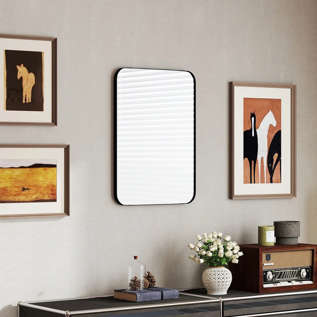 HOMCOM Koupelnové zrcadlo, nástěnné zrcadlo s fólií proti střepům, kovový rám, koupelna, 50 x 70 cm, černá