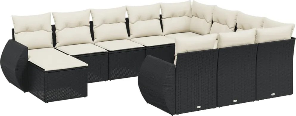 11dílná zahradní sedací souprava s poduškami černá polyratan 3257519