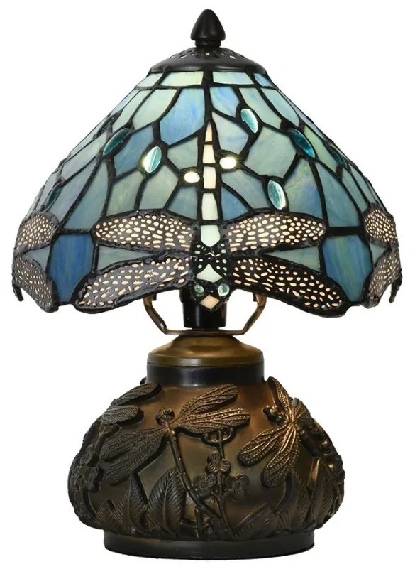 Modrá stolní lampa Tiffany Blue Dragonfly - Ø 20*28cm