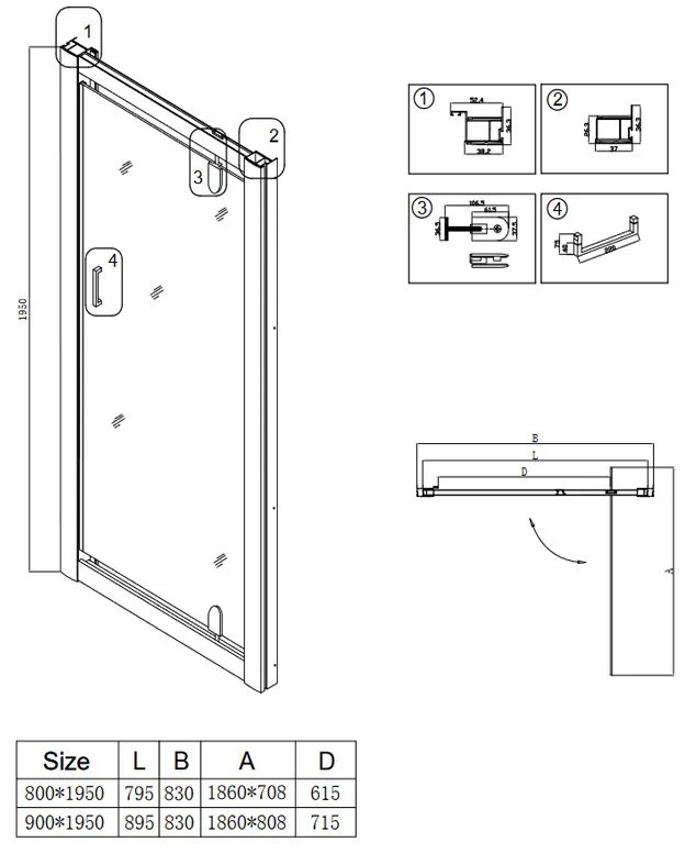 BPS-koupelny Sprchové dveře HYD-ZOCR 90 chrom/transparent pro instalaci do niky - bez vaničky