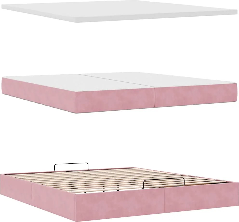 Osmanský rám postele s matrací růžová 200x200cm samet 3312577