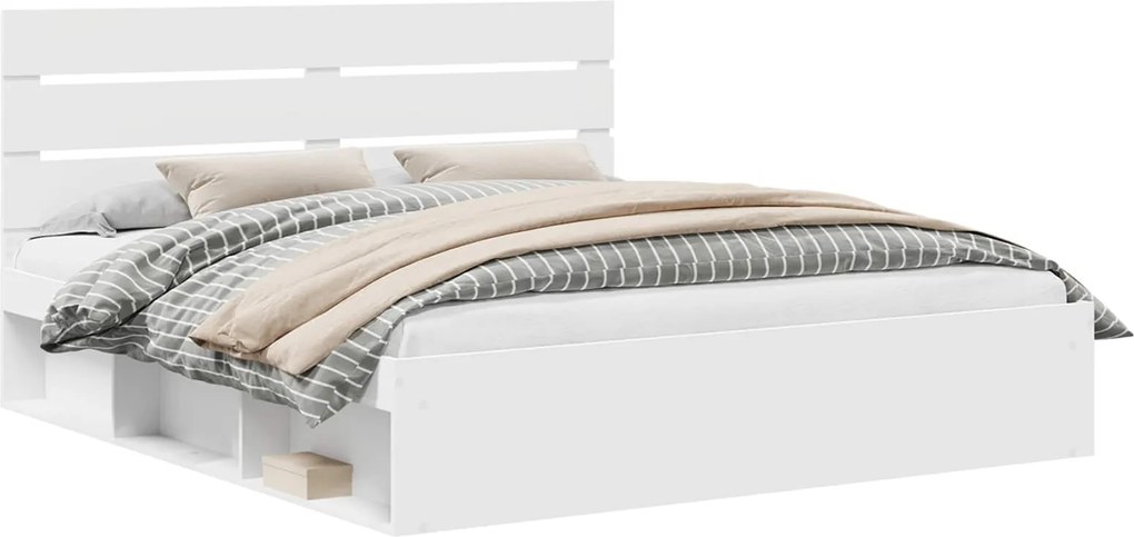 Rám postele s čelo Bílá 200 x 200 cm Masivní borové dřevo 3411704
