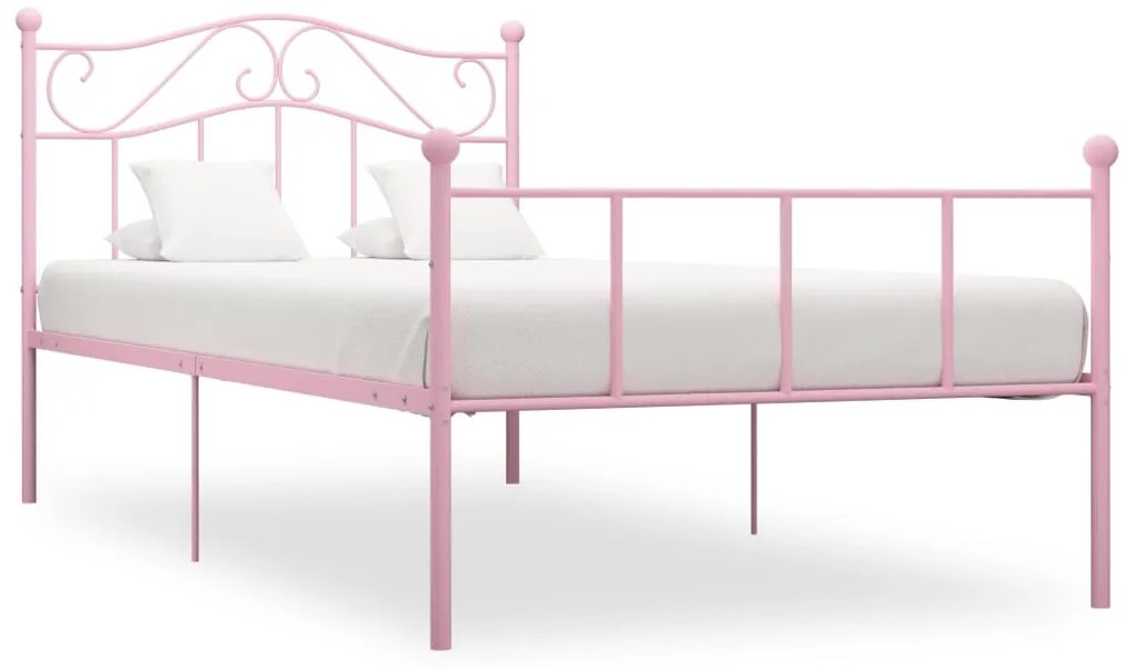 284538 vidaXL Rám postele růžový kov 100 x 200 cm