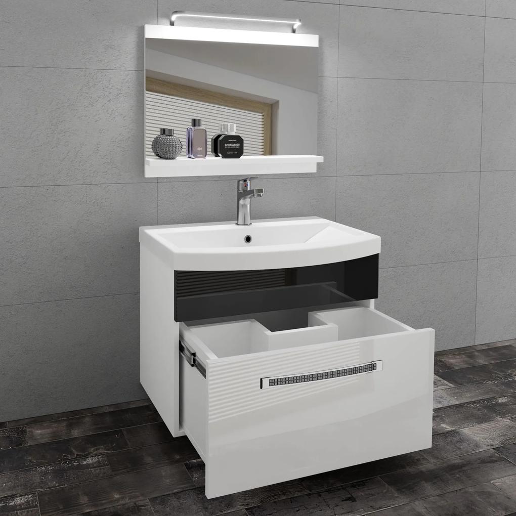 Koupelnový nábytek Belini Premium Full Version bílý lesk / černý lesk + umyvadlo + zrcadlo + LED osvětlení Glamour 8