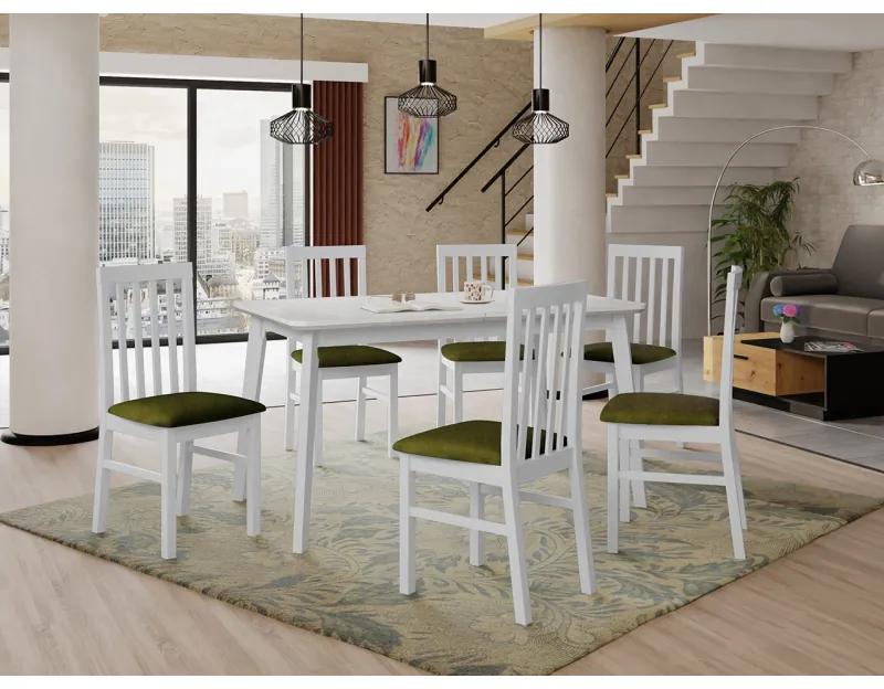 Rozkládací jídelní stůl se 6 židlemi AL16, Barva dřeva: bílá, Potah: 26x - Kronos 22, Barvy nožiček: Sonoma
