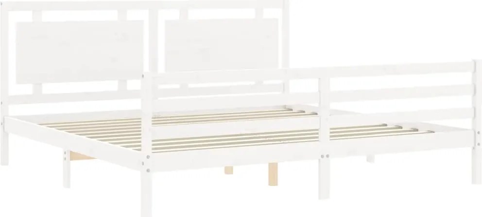 Rám postele s čelem bílý 200 x 200 cm masivní dřevo 3194072