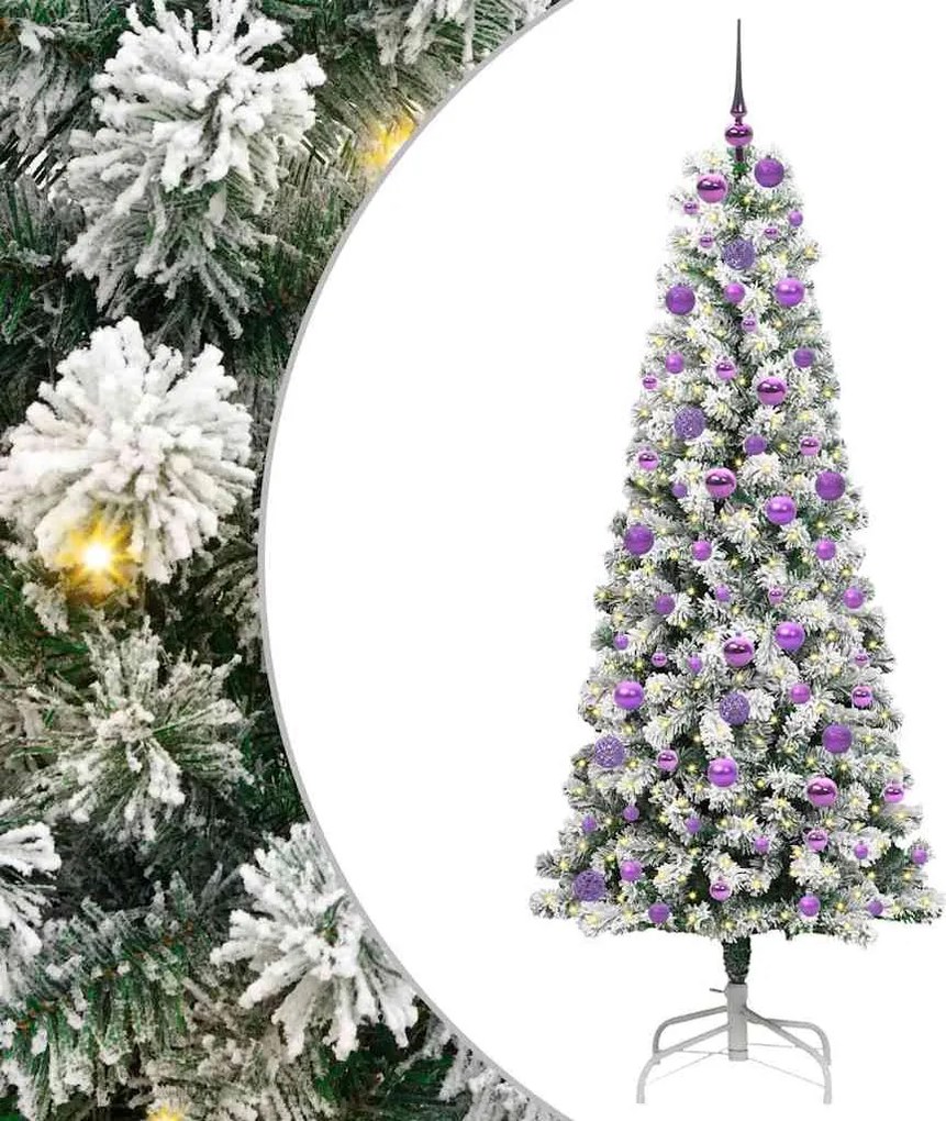 Umělý Skládací Vánoční Strom 300 LED Zelená a bílá 180 cm 3395601
