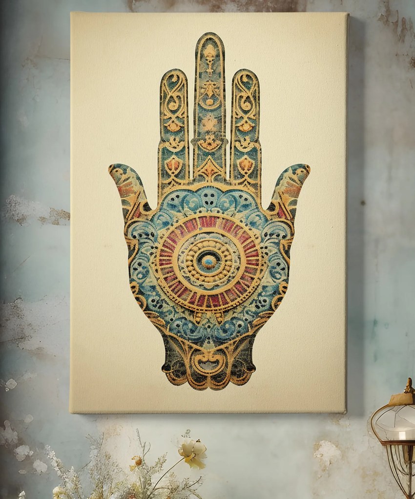 Obraz na plátně - Hamsa vintage FeelHappy.cz Velikost obrazu: 30 x 40 cm