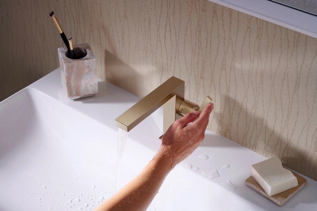 Hansgrohe Tecturis E, páková umyvadlová baterie 110 Fine CoolStart EcoSmart+ s odtokovou garniturou Push-Open, kartáčovaný bronz, HAN-73020140