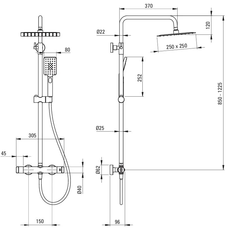 Deante Shower column, with shower mixer, thermostatic