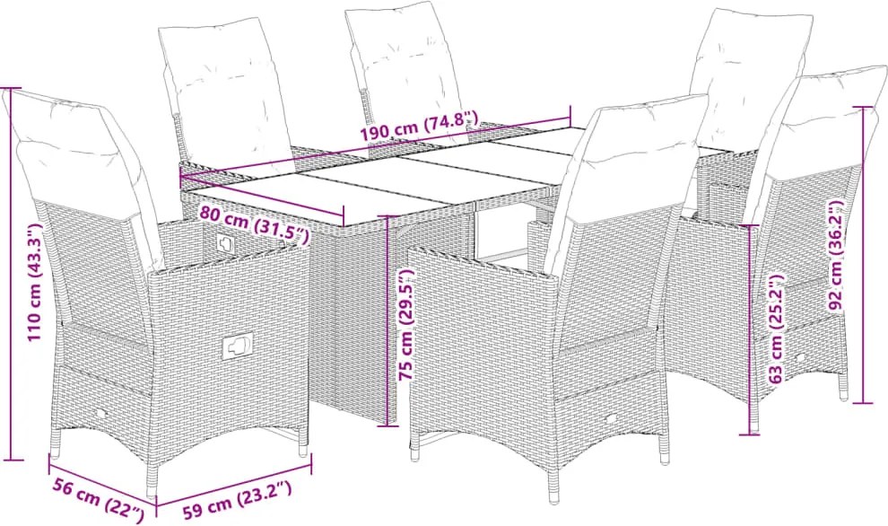 7dílný zahradní bistro set s poduškami šedý polyratan 3276891