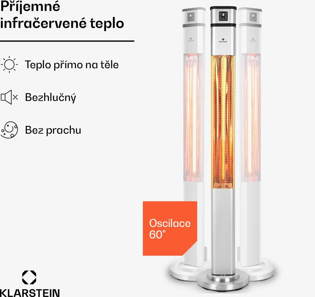Blumfeldt Heat Guru, infračervený ohřívač, 2000 W, 3 stupně ohřevu, dálkové ovládání, stříbrná barva