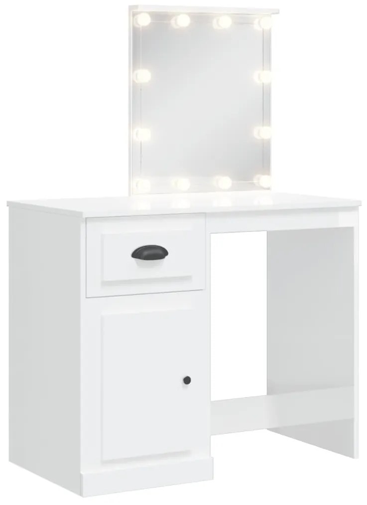 Toaletní stolek s LED osvětlením lesklý bílý 90 x 42 x 132,5 cm - Default Title