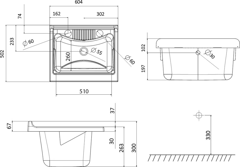 Aqualine 60 x 50 cm  PI6050 výlevka na skříňku plast bílá