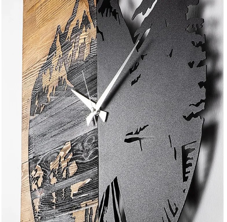 Wallexpert Dekorativní nástěnné dřevěné hodiny Wooden Clock 19, Ořech, Černá