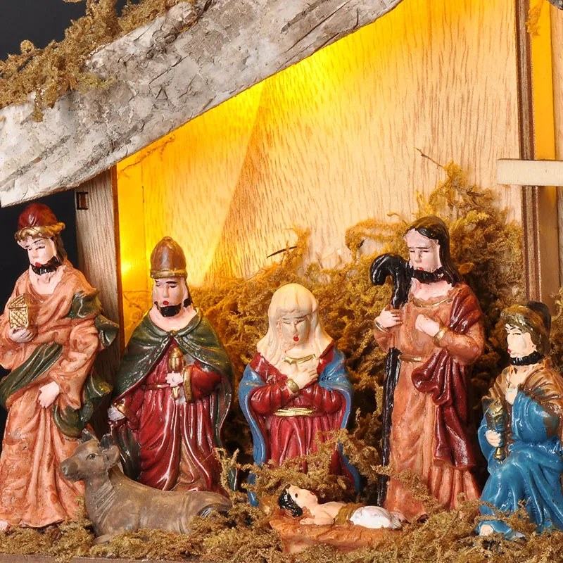 SOLIGHT LED dřevěný betlém podsvícený, 26 x 17cm, 6x LED, 2x AA