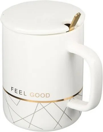 Altom Porcelánový hrnek Modern Feel s víkem 350 ml, bílá