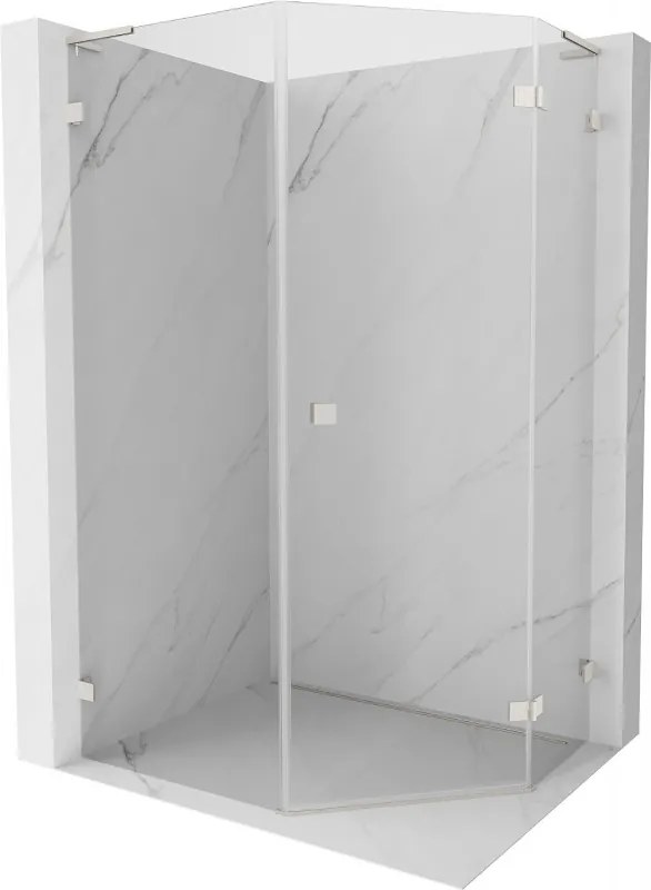 Mexen Lunar, L pravý výklopný pětiúhelníkový sprchový kout 90x100 cm, 8mm čiré sklo, ocelový profil, 831L-090P-100L-97-00-P