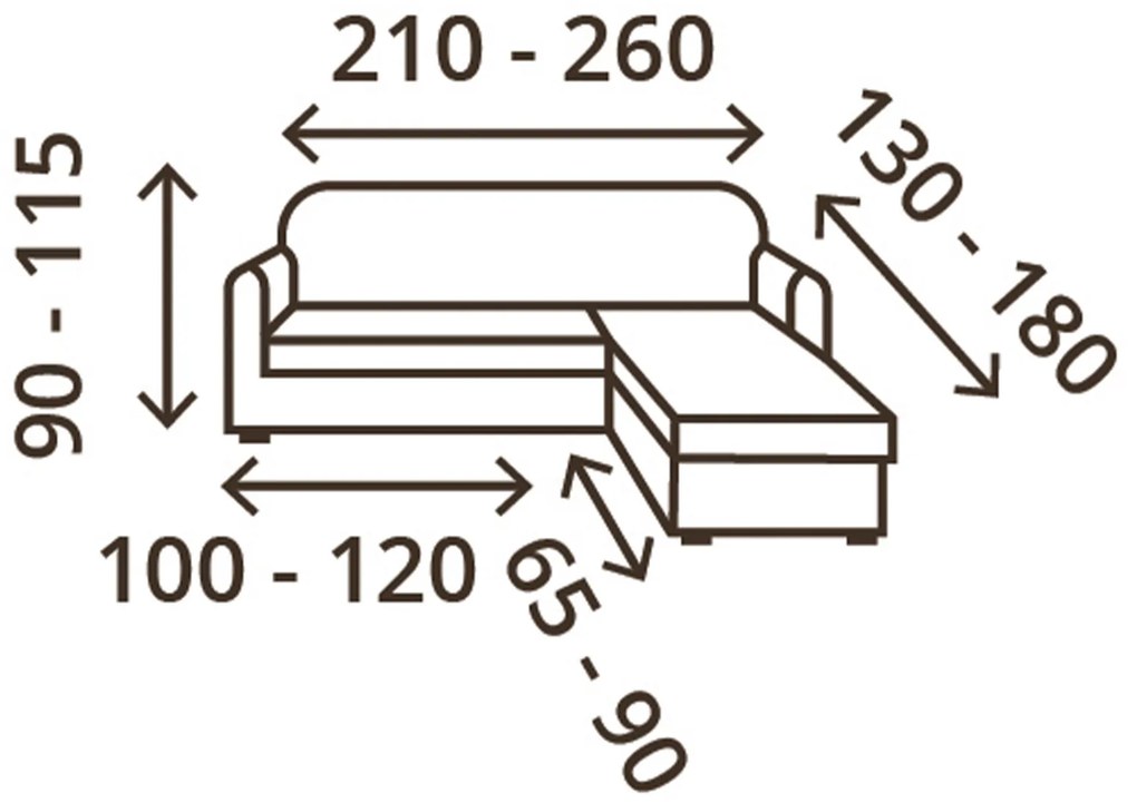 MK Lůžkoviny Napínací potah na sedačku s otomanem vpravo 210 - 260 cm – Daniel