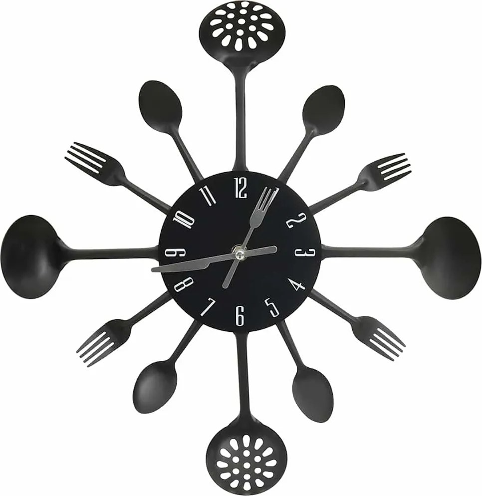 Nástěnné hodiny s vidličkami a lžícemi černé 40 cm hliník 325163