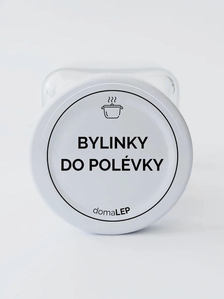 Samolepka na kořenky BYLINKY DO POLÉVKY průhledná 5 cm tučné písmo