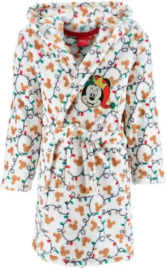 Dívčí vánoční coral fleece župan s kapucí Minnie Mouse, EU 128 Bílá