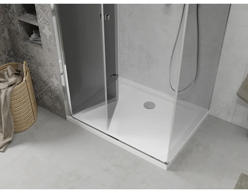 Mexen Lima skládací sprchový kout 100 x 90 cm, Grafitově černá, Chromovaná + sprchová vanička Flat, Bílá - 856-100-090-01-40-401