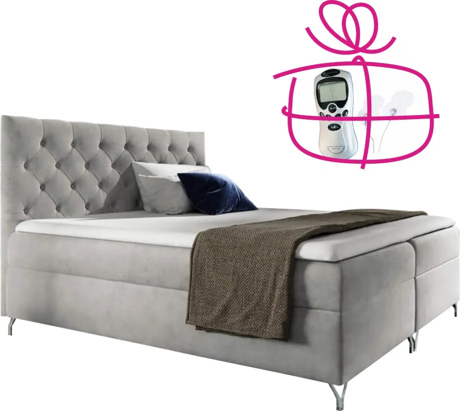 Boxspringová postel, 120x200, světle šedá látka Velvet, GULIETTE + dárek