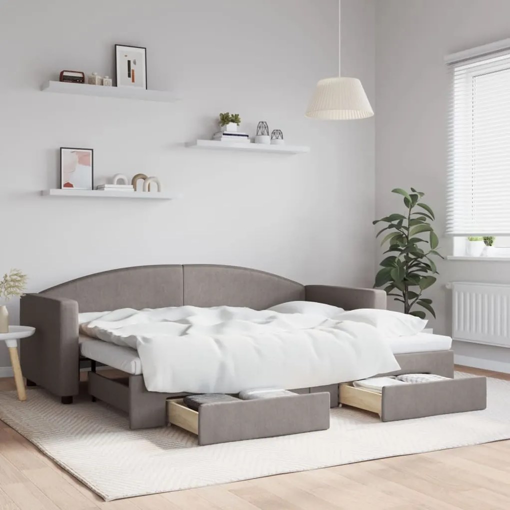 Válenda s přistýlkou a zásuvkami taupe 80 x 200 cm textil 3197222