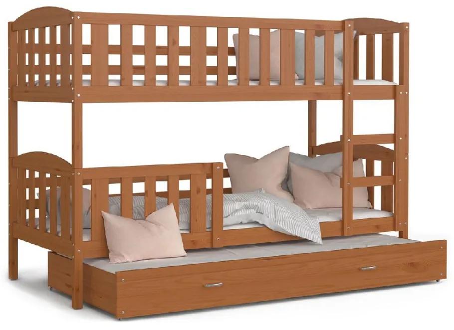 Dětská patrová postel s přistýlkou KUBUS 3, masiv, 190x80, olše