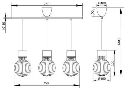 Reality - Lustr na lanku DAVE 3xE27/40W/230V