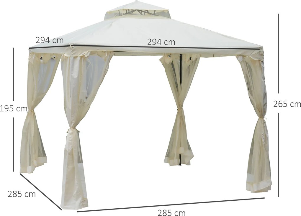 Zahradní altán Outsunny 3x3 m se 4 bočními stěnami, zahradní stan z kovu a polyesteru odolný proti povětrnostním vlivům, krémově bílý, pro zahradní p…