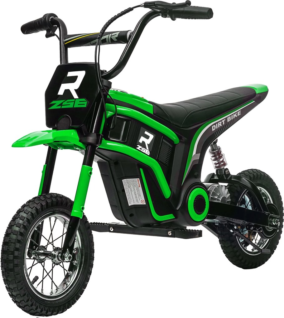 HOMCOM Elektrická Motorka pro Děti s Motorem 24V 350W, Rychlost 8-16 KM/H, 12 Palcové Pneumatické Pneumatiky, S Hudbou a Světly, Moto Kros pro Děti 8-