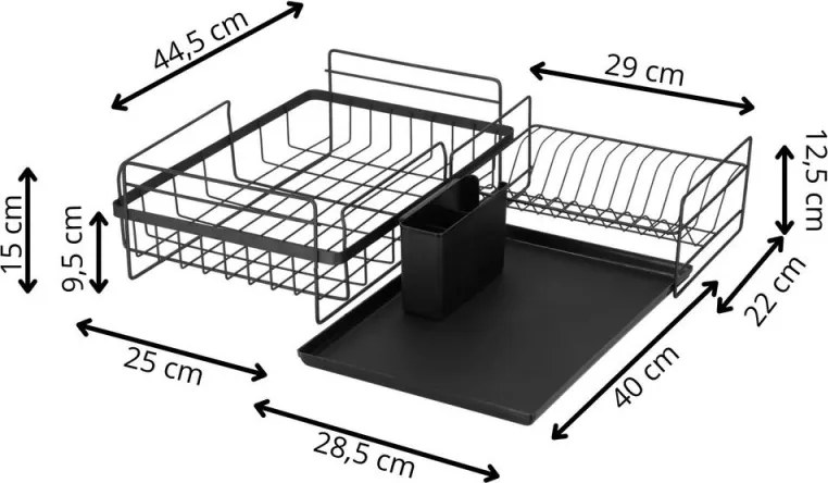 Odkapávač na nádobí 2 patra 50x30 cm SPRINGOS AQUADRY černý