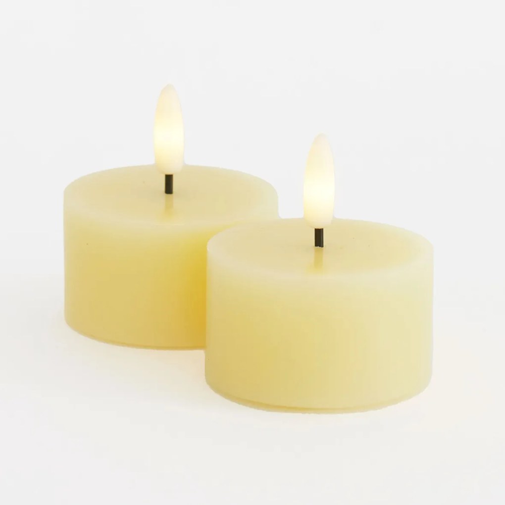 Sada LED čajové svíčky na baterie Sille Tealight, Ø 6 × 3,4 cm, světle žlutá, z pravého vosku, 2 kusy