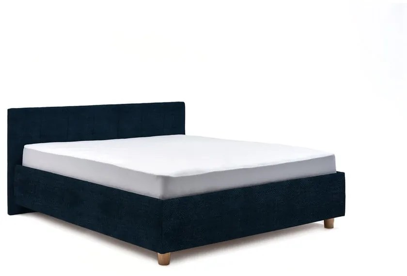 Tmavě modrá dvoulůžková postel a úložným prostorem ProSpánek Leda, 160 x 200 cm