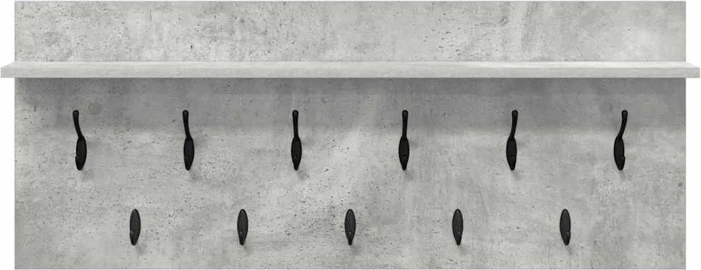 věšák, nástěnný, 1 prkno, háčky, kompozitní dřevo, 40x100x12 cm, beton šedá, Dekorino TK20260019
