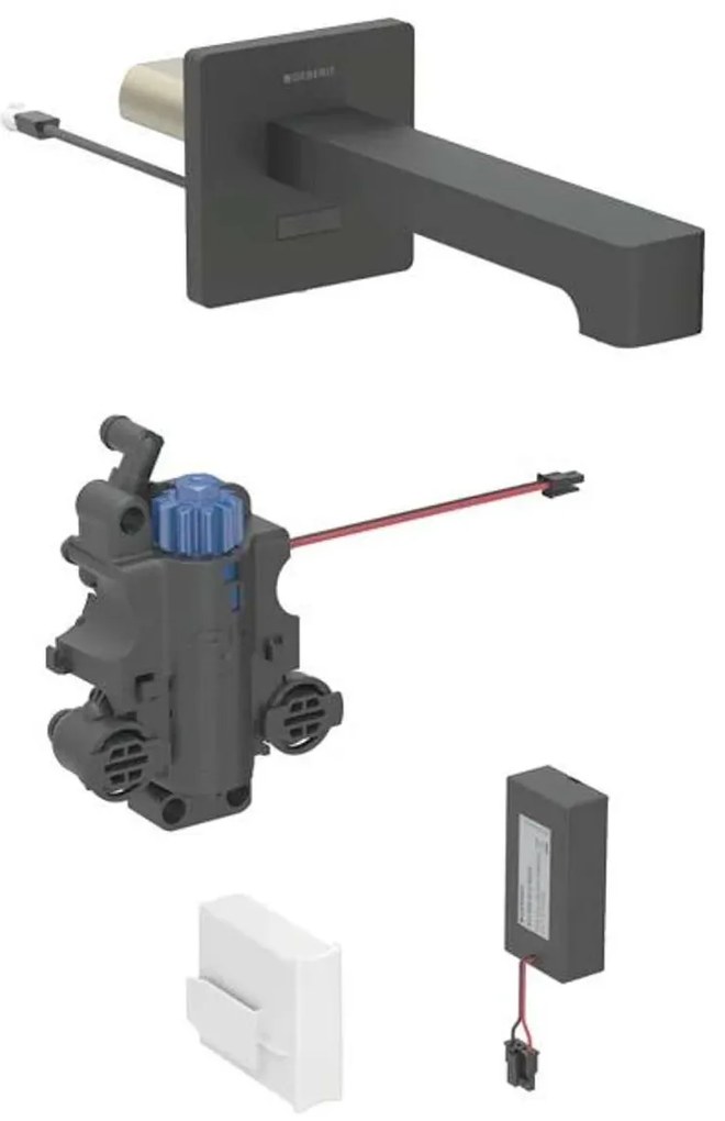 Geberit Brenta - Termostatická elektronická umyvadlová baterie pod omítku, bateriové napájení, easy to clean, matná černá 116.298.14.1