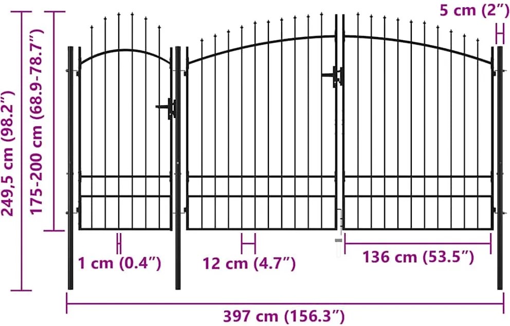 Zahradní brána Woerden ocel 1,95 x 4 m černá 144366