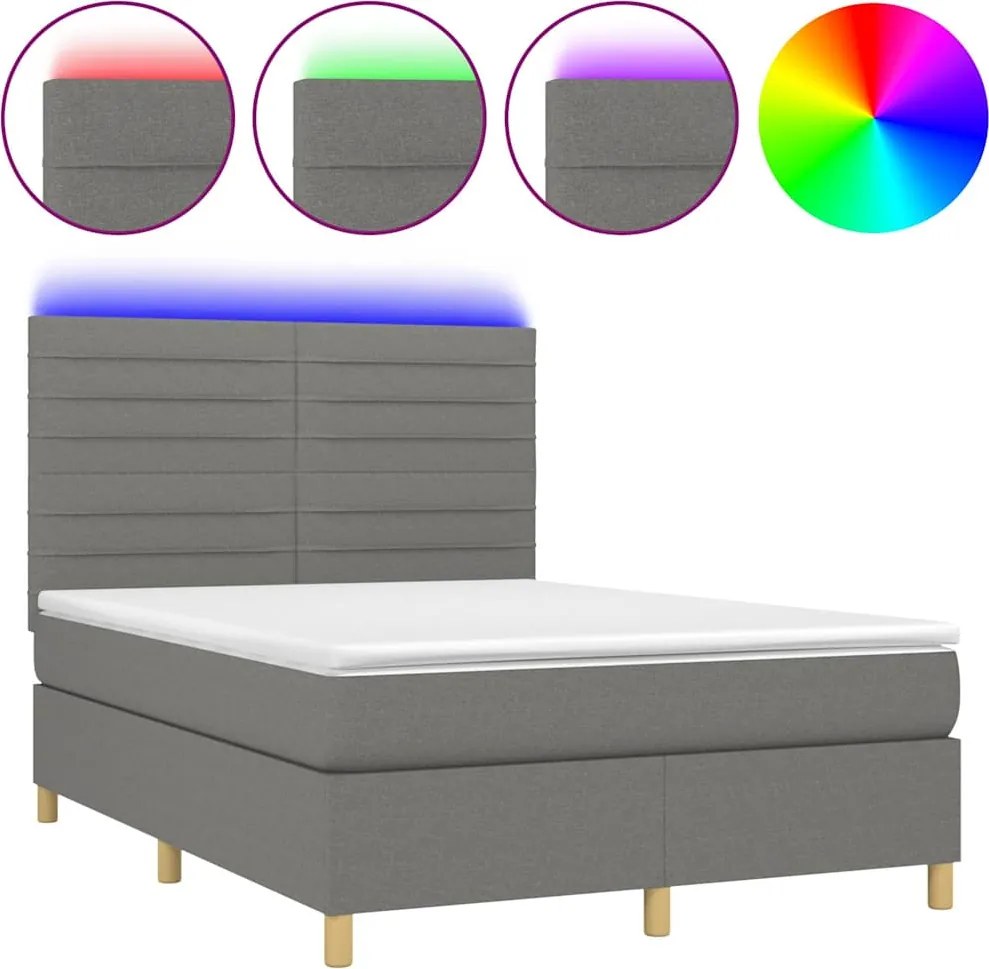 Box spring postel s matrací a LED tmavě šedá 140x190 cm textil 3135510