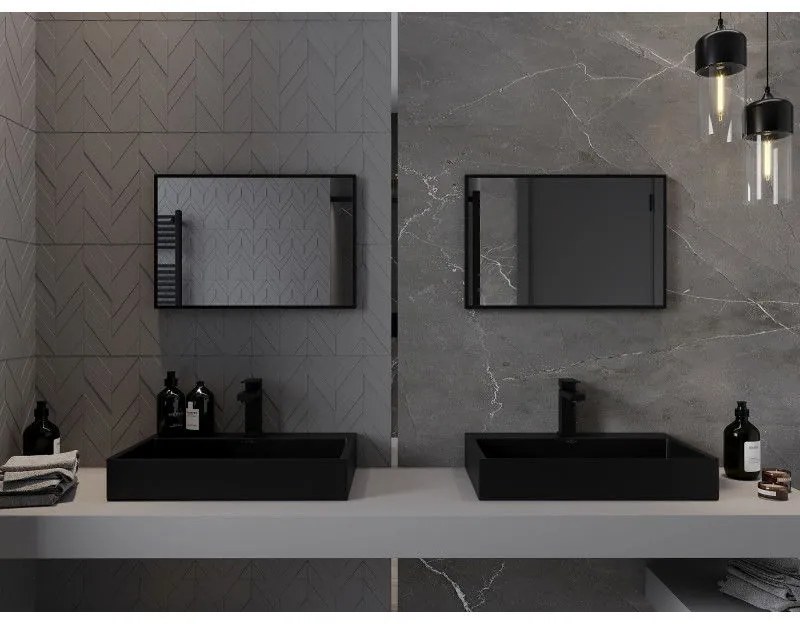 Mexen Loft, obdélníkové koupelnové zrcadlo 60 x 40 cm, barva rámu černá matná, 9852-060-040-000-70