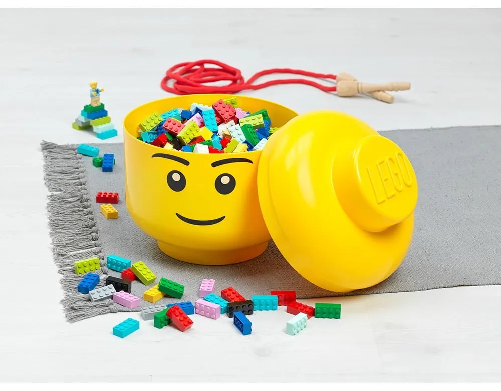 Žlutý úložný box ve tvaru hlavy LEGO® Silly, ⌀ 16,3 cm