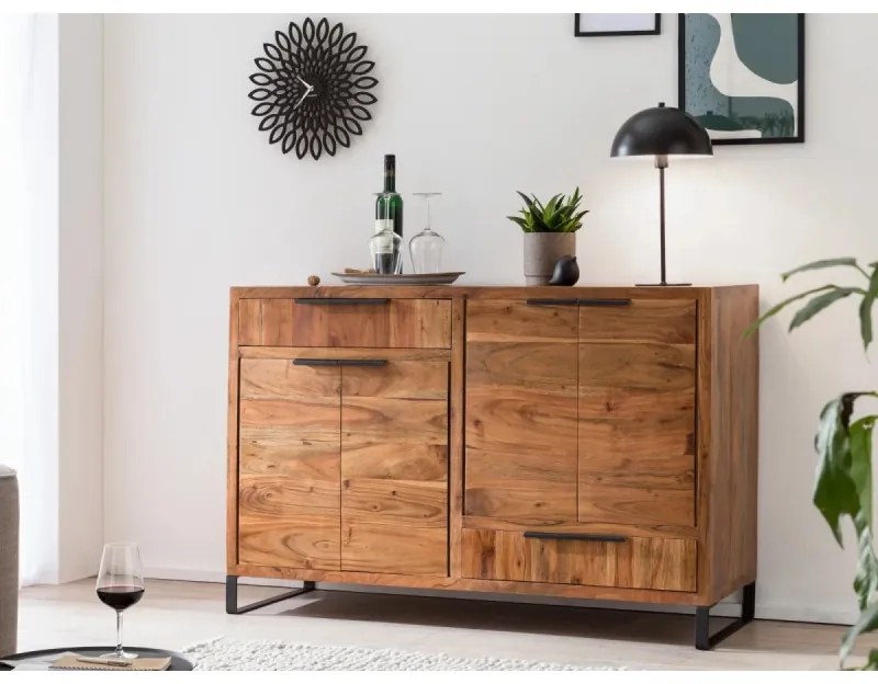 furniture-nabytek.cz - Masivní komoda Sidora z akáciového dřeva, lakovaná, hnědá – 126×45×84 cm